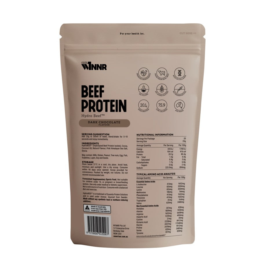 Buy ONE W1NNR Hydro Beef Dark Chocolate 500g Online