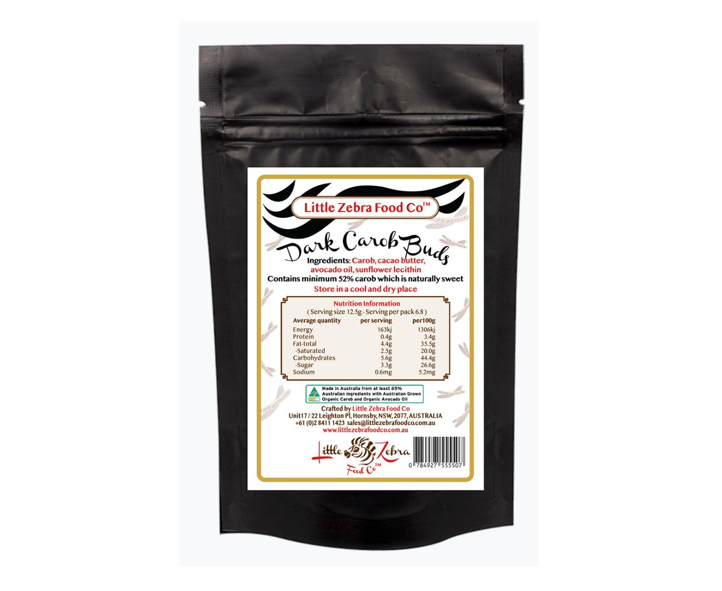 Buy Little Zebra Chocolates Dark Carob Buds 85g pouch Online