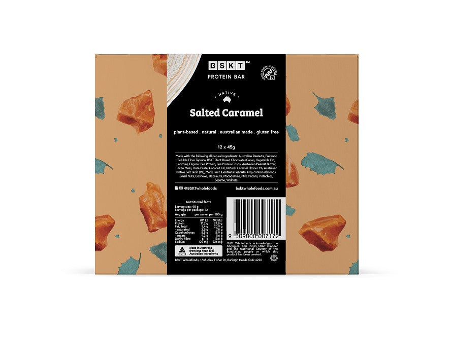 Buy BSKT Protein Bar Native Salted Caramel Choc Coated 45g Box of 12 Online
