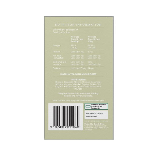 Buy Bondi Blyss Mushroom Powered Premium Matcha 10 x 41g Online