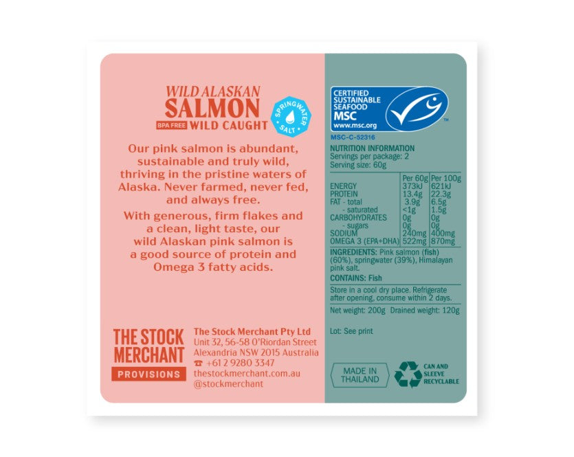 Buy The Stock Merchant Wild Salmon MSC Pure Water 200g Online