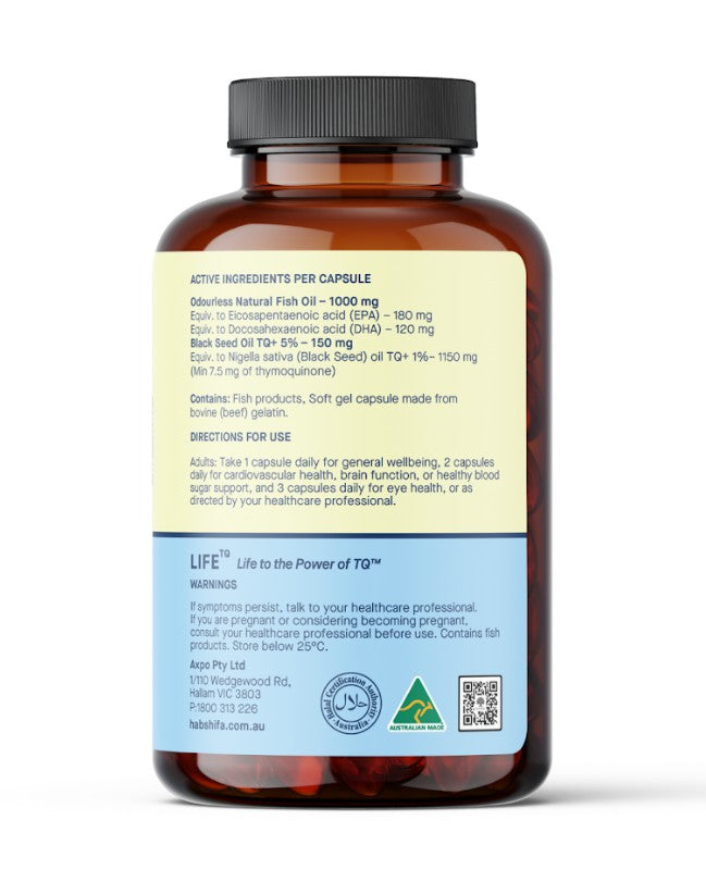 Buy Hab Shifa OmegaTQ Odourless Fish Oil & Black Seed Oil 120 capsules ...