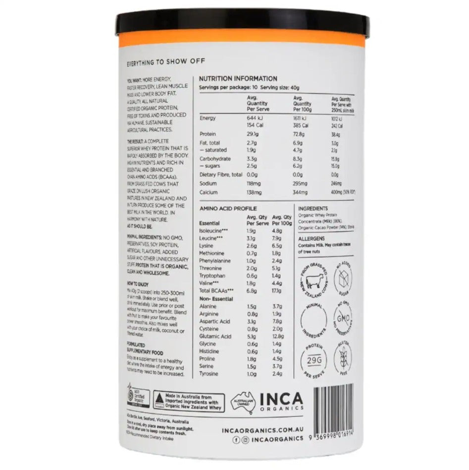 Buy Inca Organics Organic Whey Protein Powder Raw Cacao Online